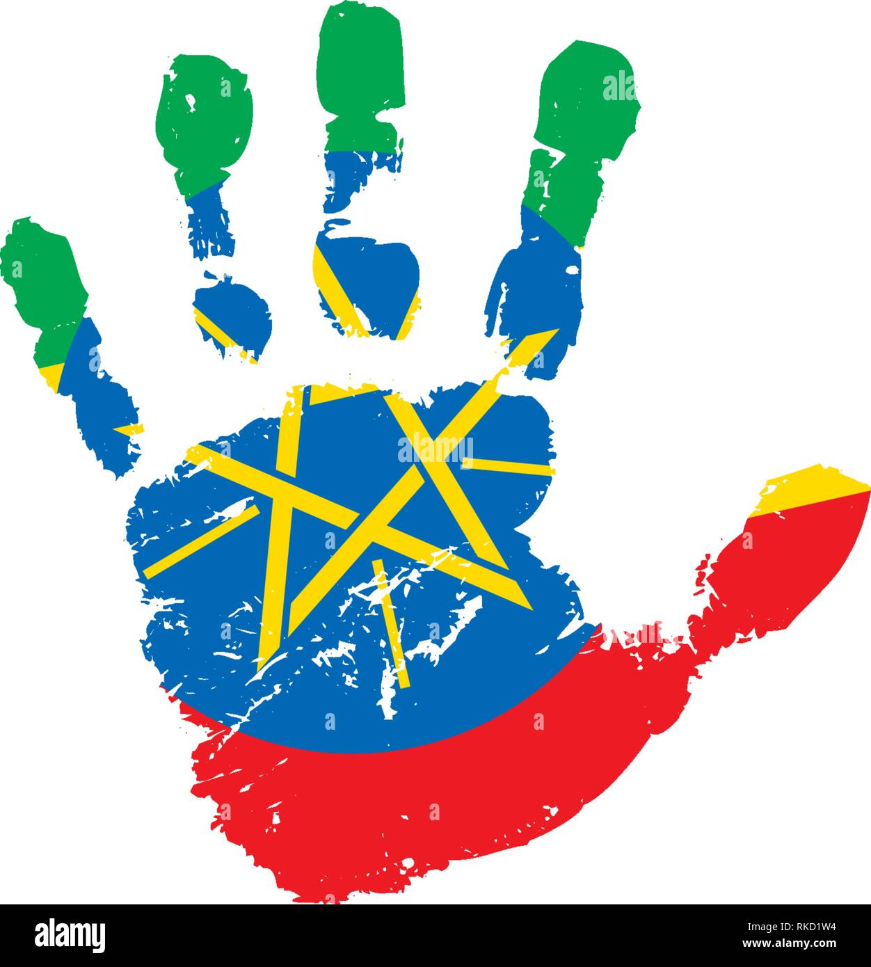 Ethiopia flag and hand on white background. Vector illustration Stock ...