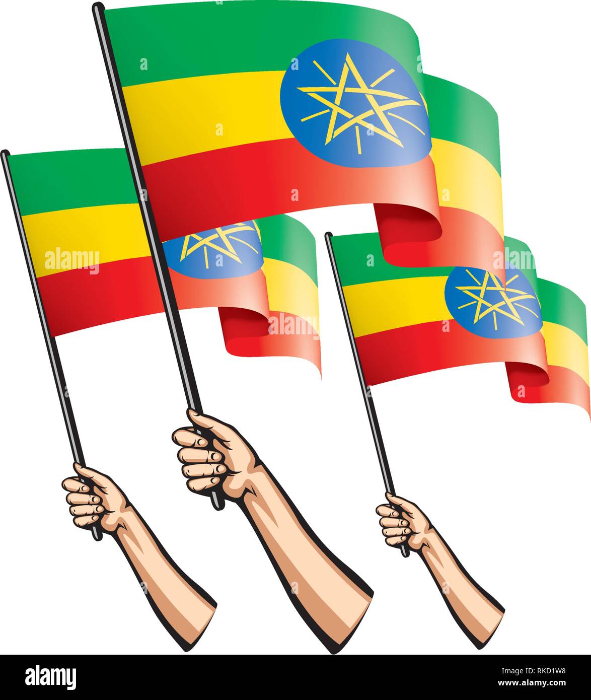 Ethiopia flag and hand on white background. Vector illustration Stock ...