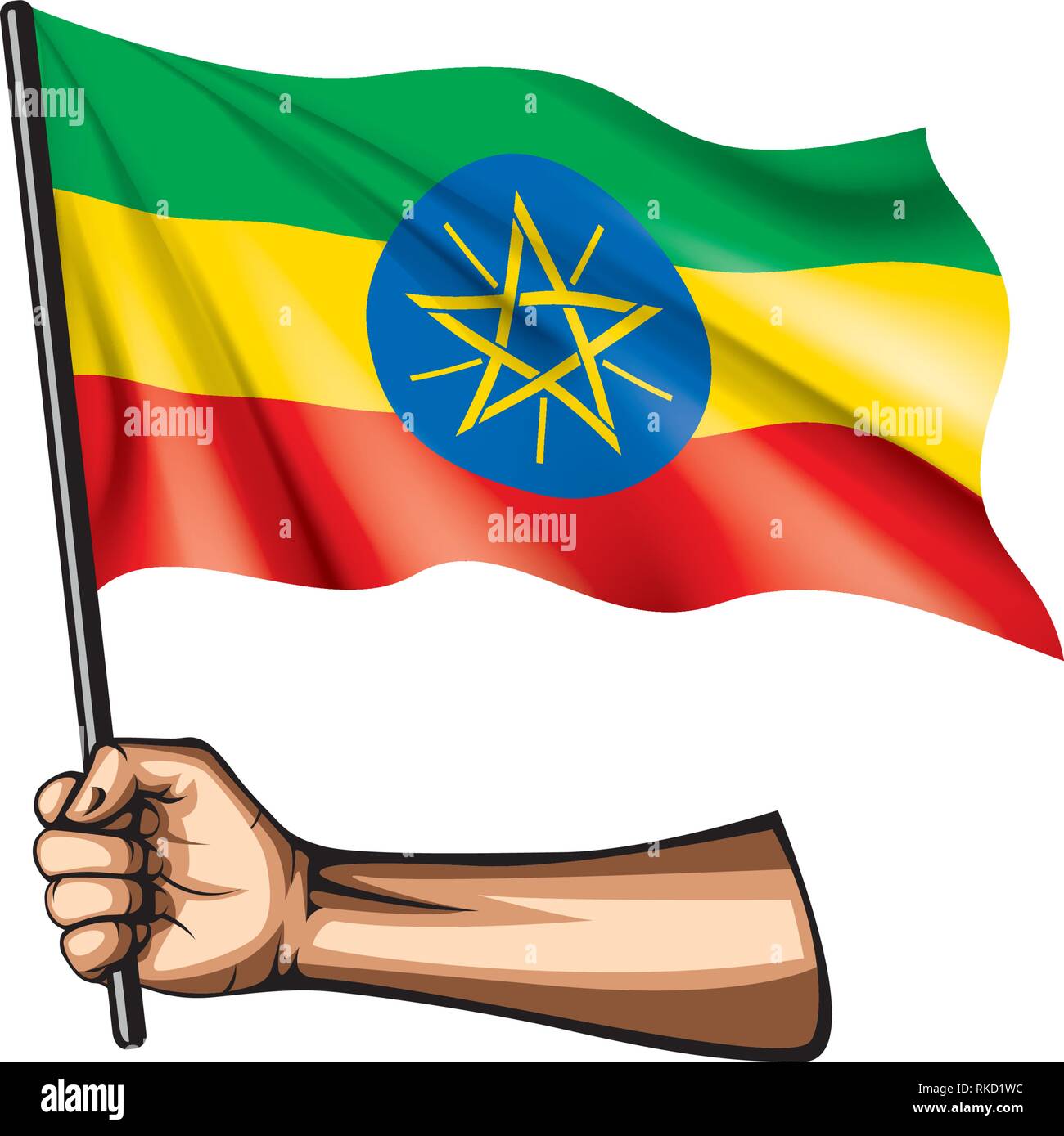 Ethiopia flag and hand on white background. Vector illustration Stock ...