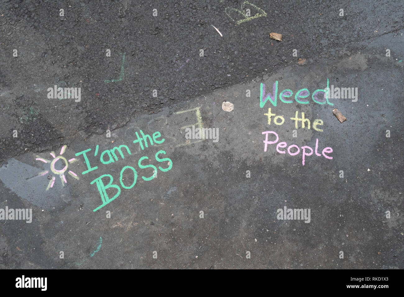 Words written on the pavement with chalk Stock Photo - Alamy