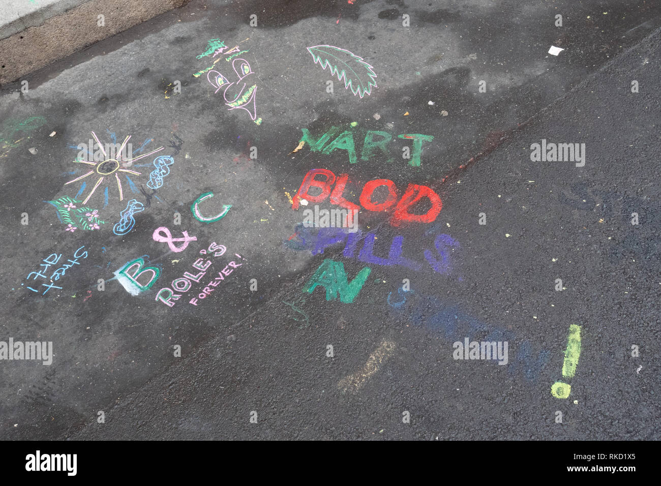 Words written on the pavement with chalk Stock Photo - Alamy