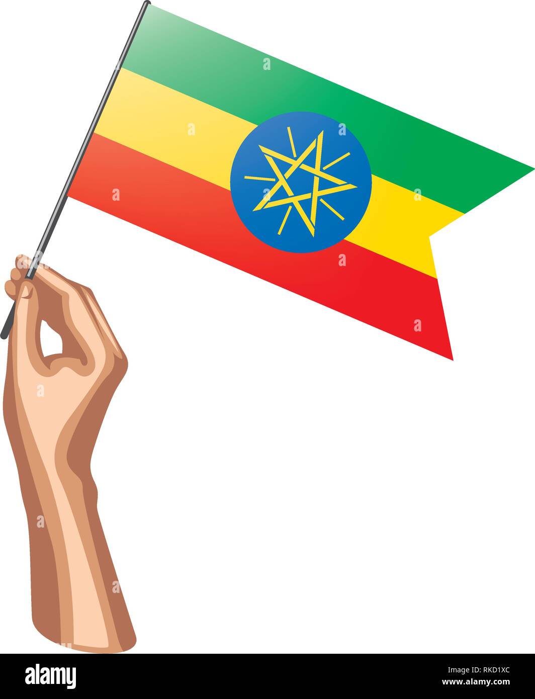 Ethiopia flag and hand on white background. Vector illustration Stock ...