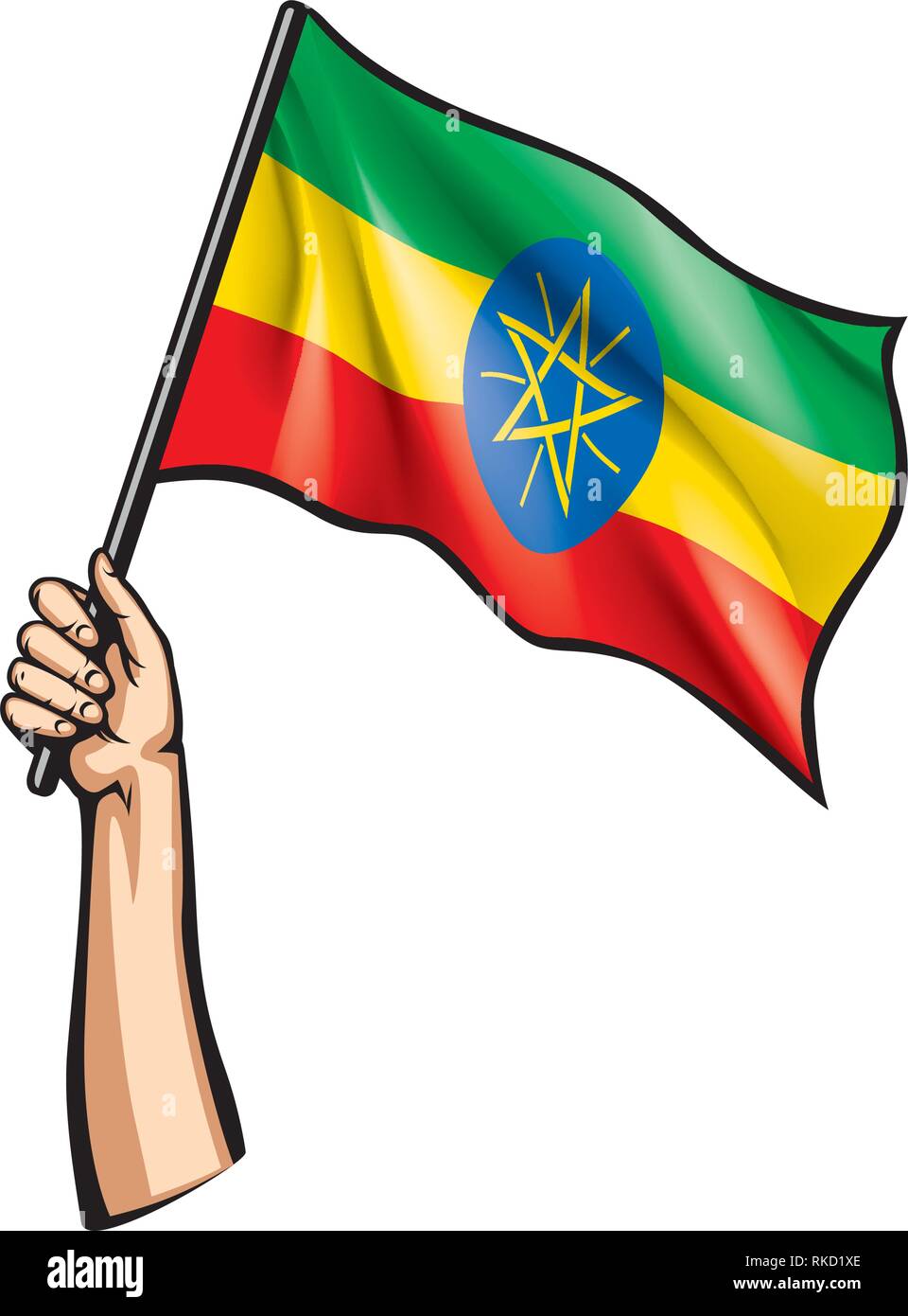 Ethiopia flag and hand on white background. Vector illustration Stock ...