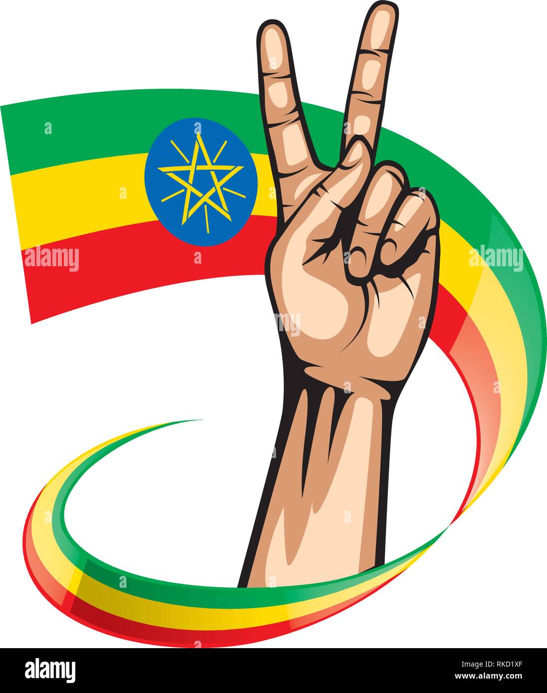 Ethiopia flag and hand on white background. Vector illustration Stock ...