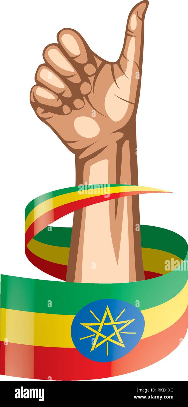 Ethiopia flag and hand on white background. Vector illustration Stock ...
