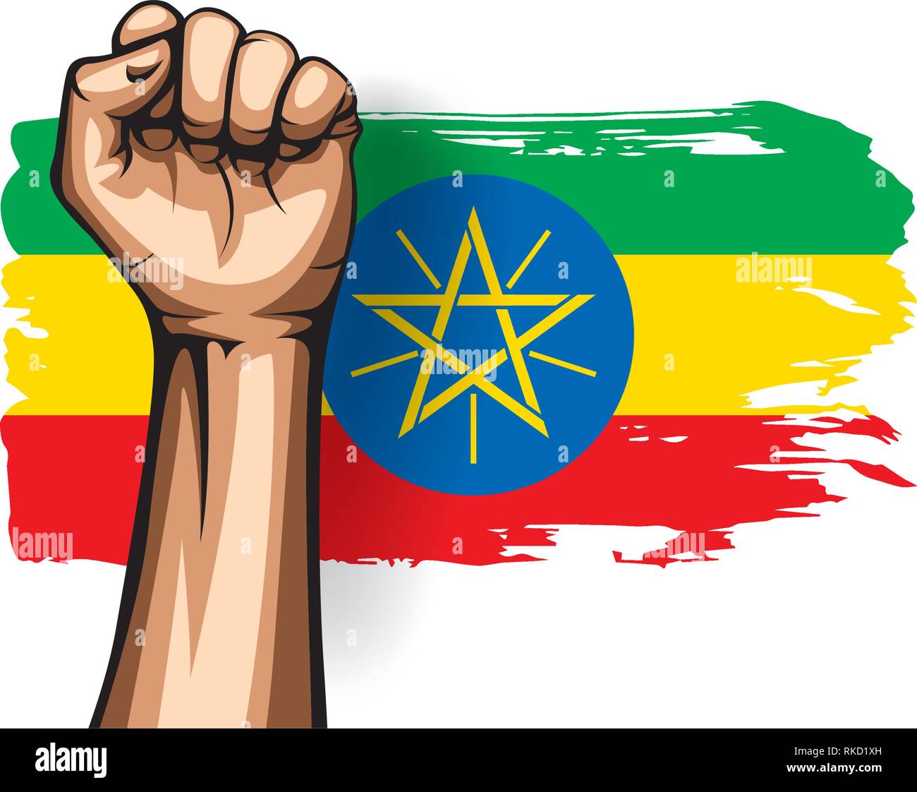 Ethiopia flag and hand on white background. Vector illustration Stock ...