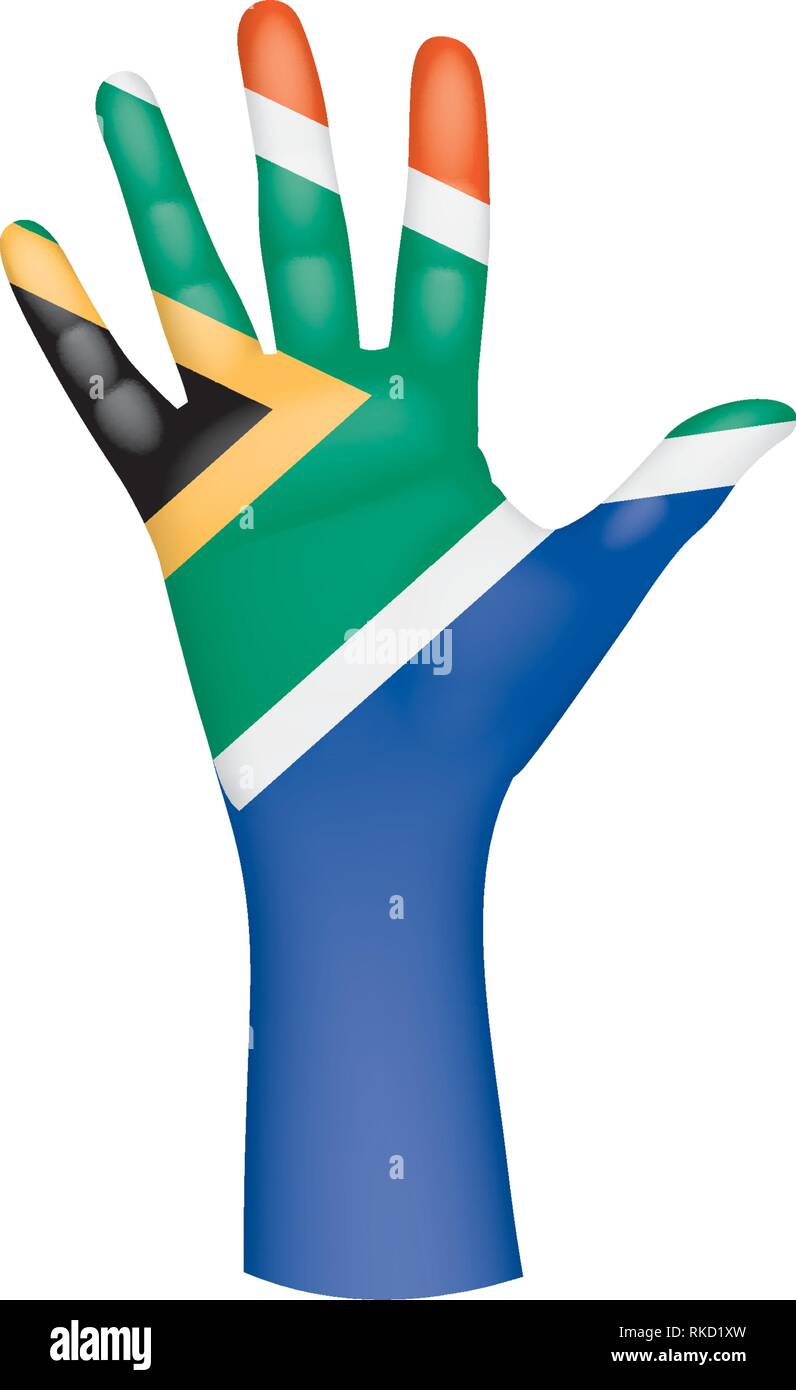 south africa flag and hand on white background. Vector illustration ...