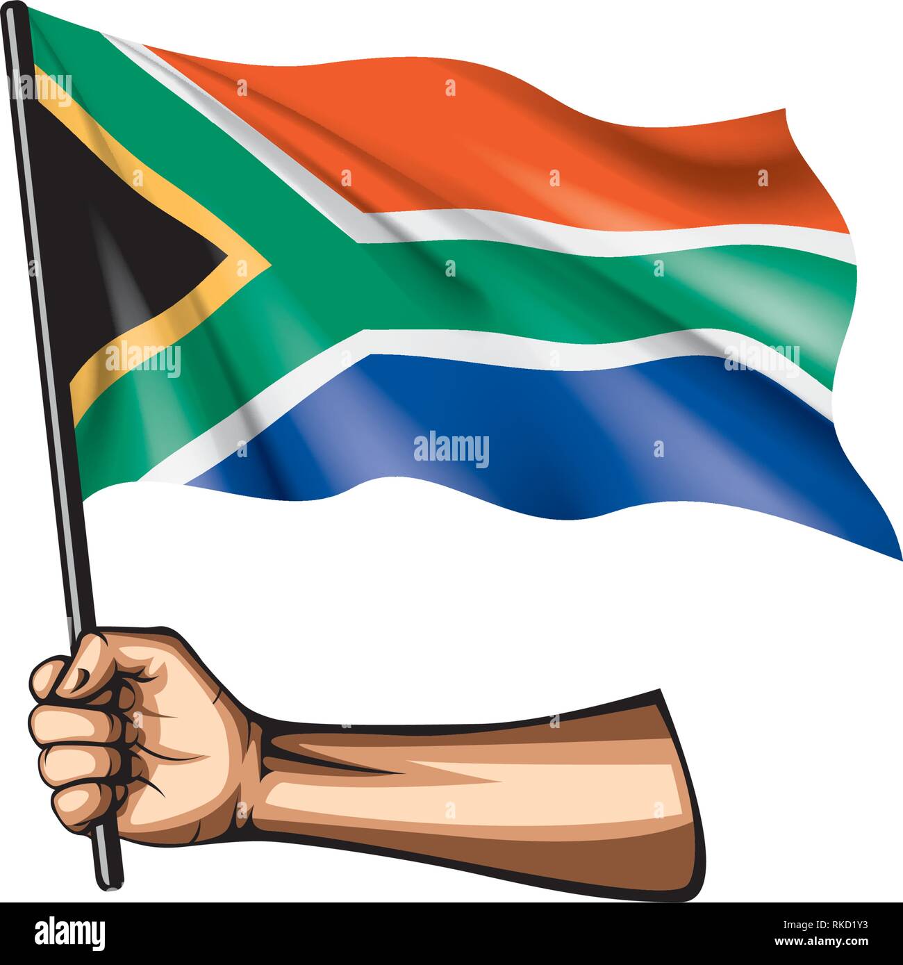 south africa flag and hand on white background. Vector illustration ...