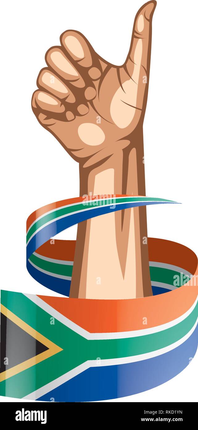 south africa flag and hand on white background. Vector illustration ...