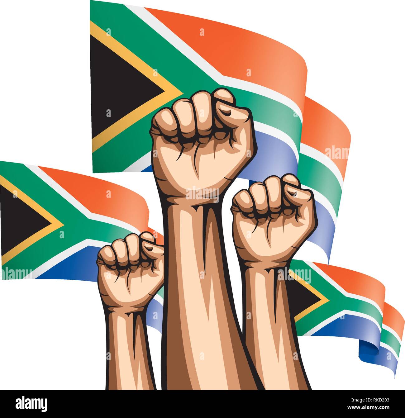 south africa flag and hand on white background. Vector illustration ...