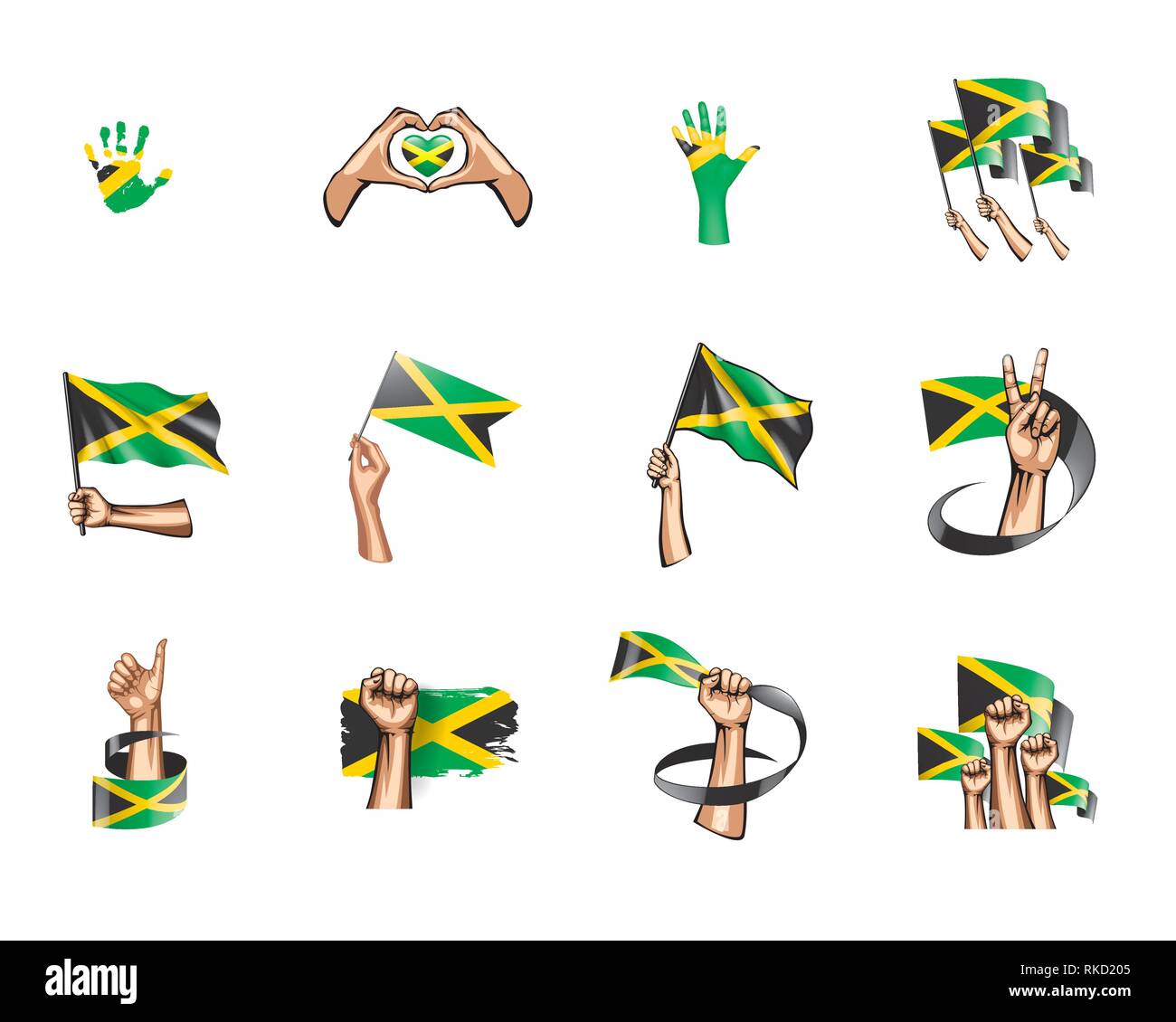 Jamaica flag and hand on white background. Vector illustration Stock ...
