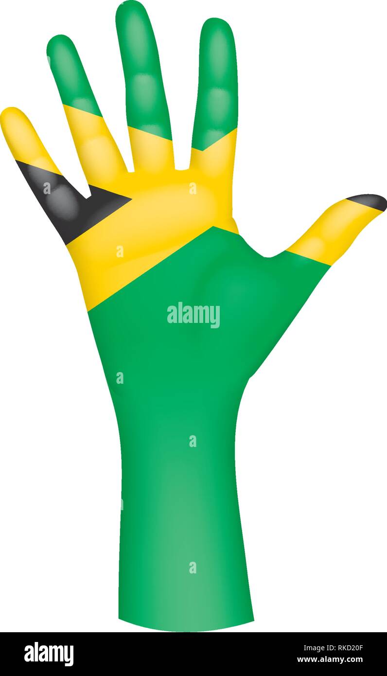 Jamaica flag and hand on white background. Vector illustration Stock ...