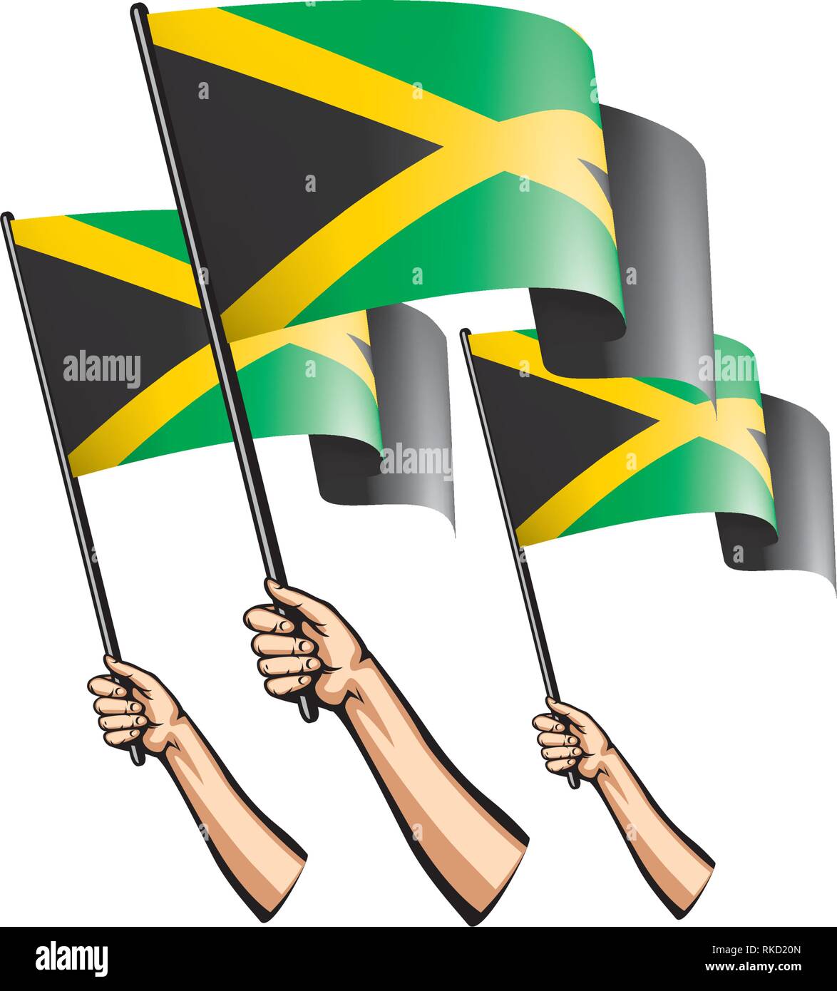 Jamaica flag and hand on white background. Vector illustration Stock ...