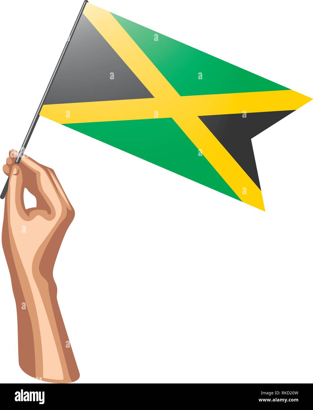 Jamaica flag and hand on white background. Vector illustration Stock ...