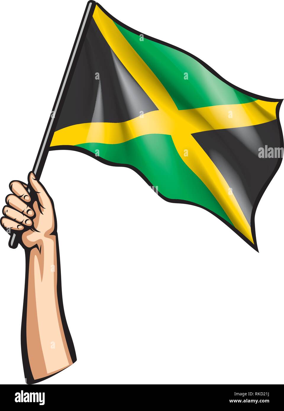 Jamaica flag and hand on white background. Vector illustration Stock ...