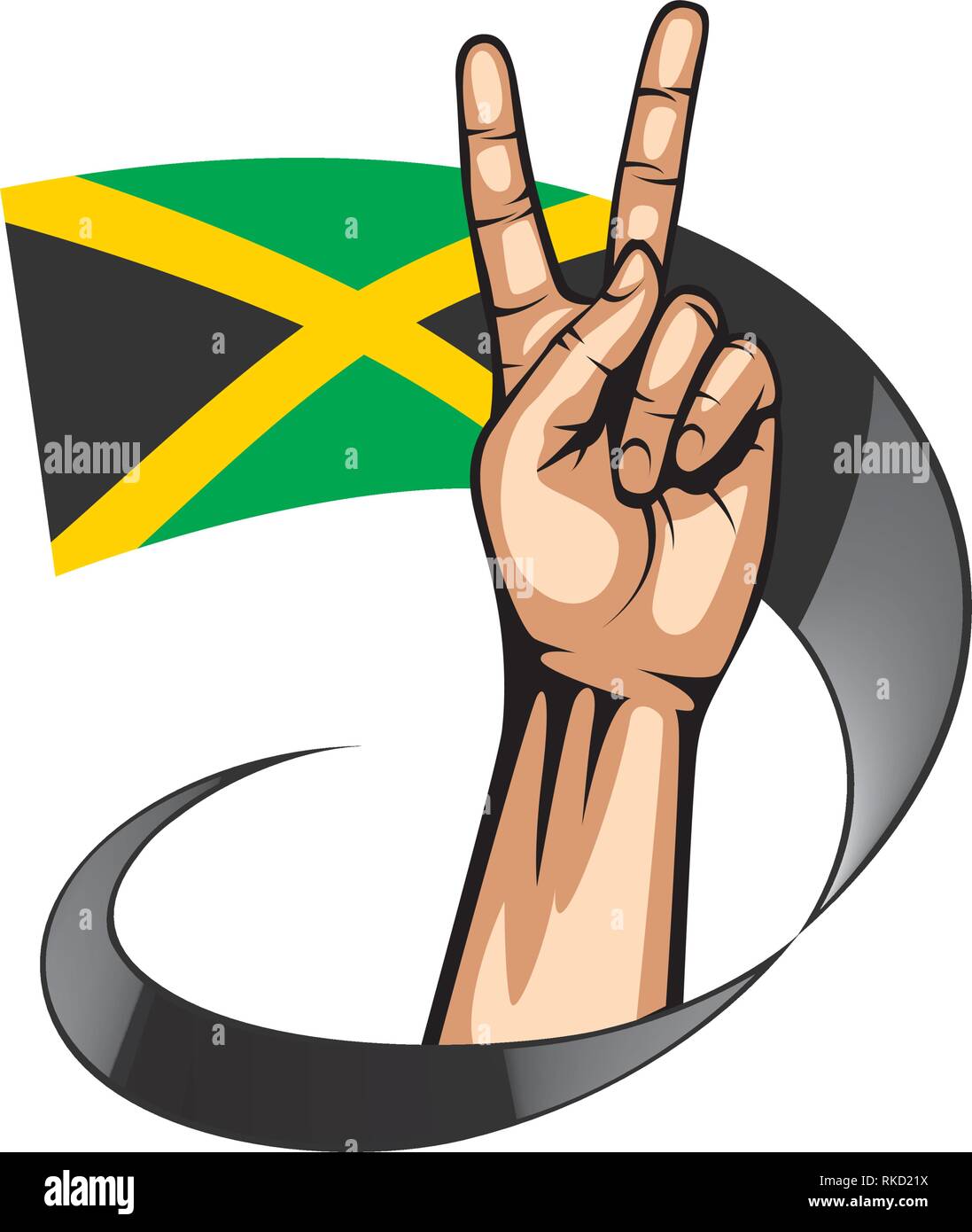 Jamaica flag and hand on white background. Vector illustration Stock ...