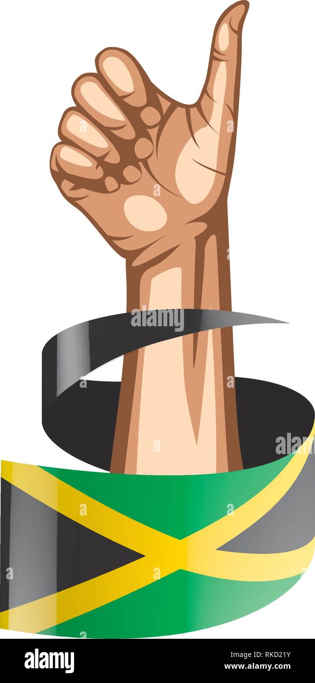 Jamaica flag and hand on white background. Vector illustration Stock ...