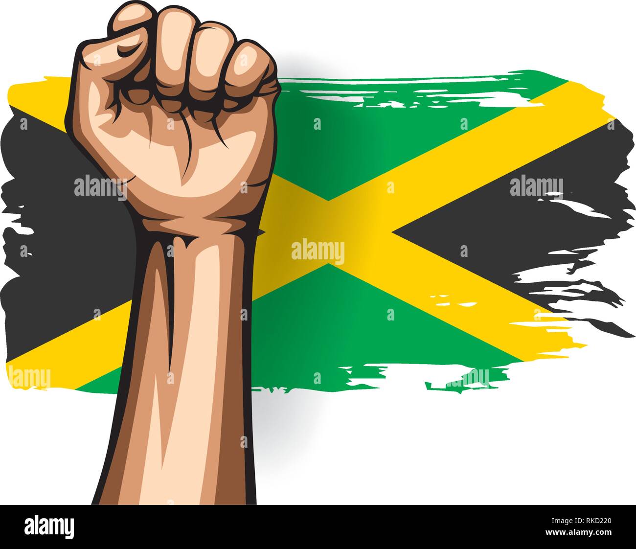 Jamaica flag and hand on white background. Vector illustration Stock ...