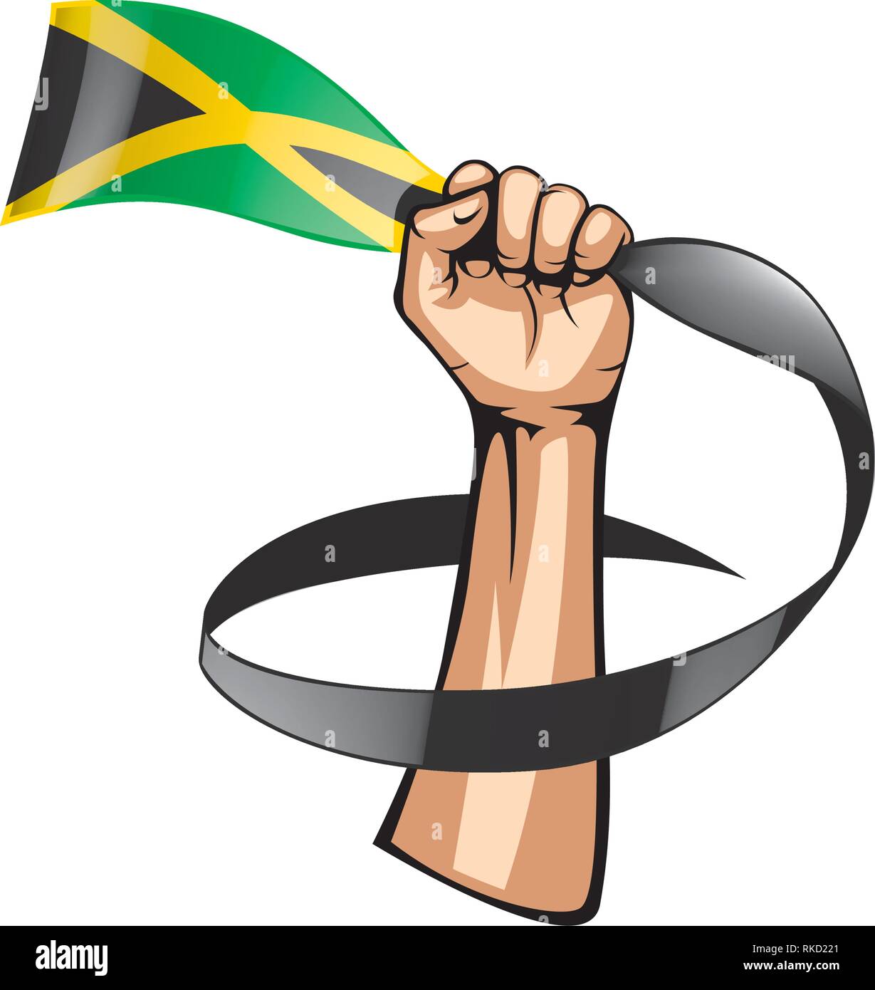 Jamaica flag and hand on white background. Vector illustration Stock ...