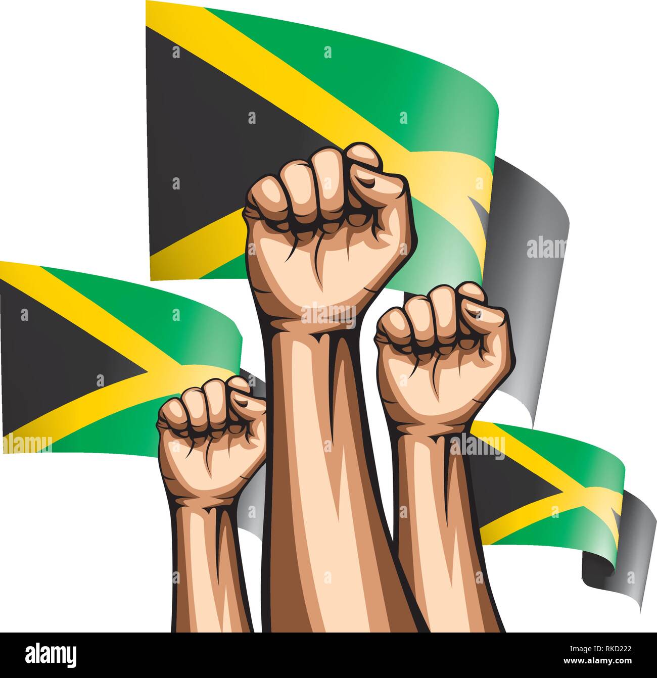 Jamaica flag and hand on white background. Vector illustration Stock ...