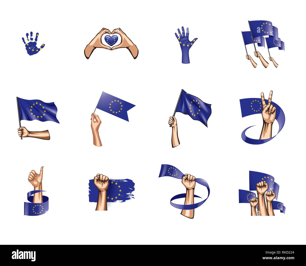 European union flag and hand on white background. Vector illustration ...