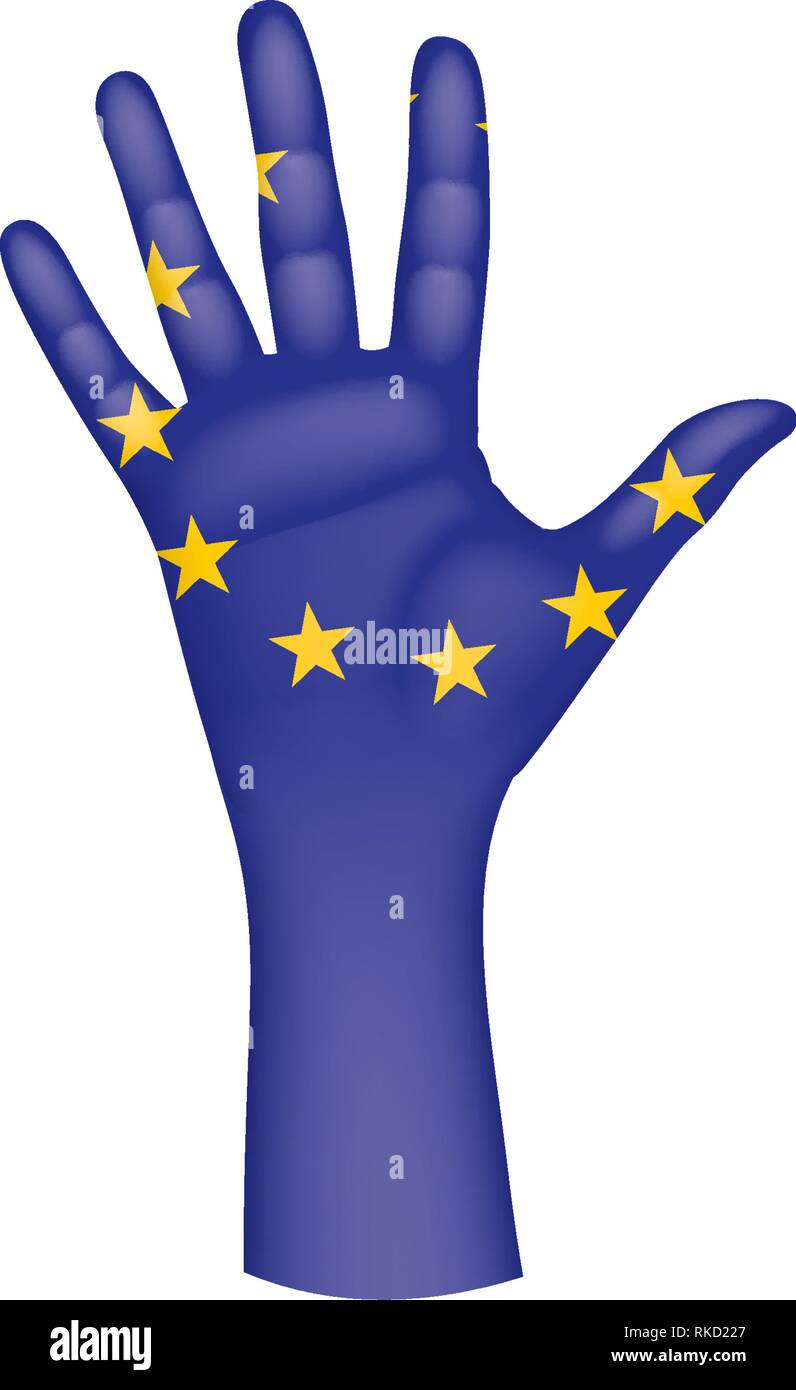 European union flag and hand on white background. Vector illustration ...