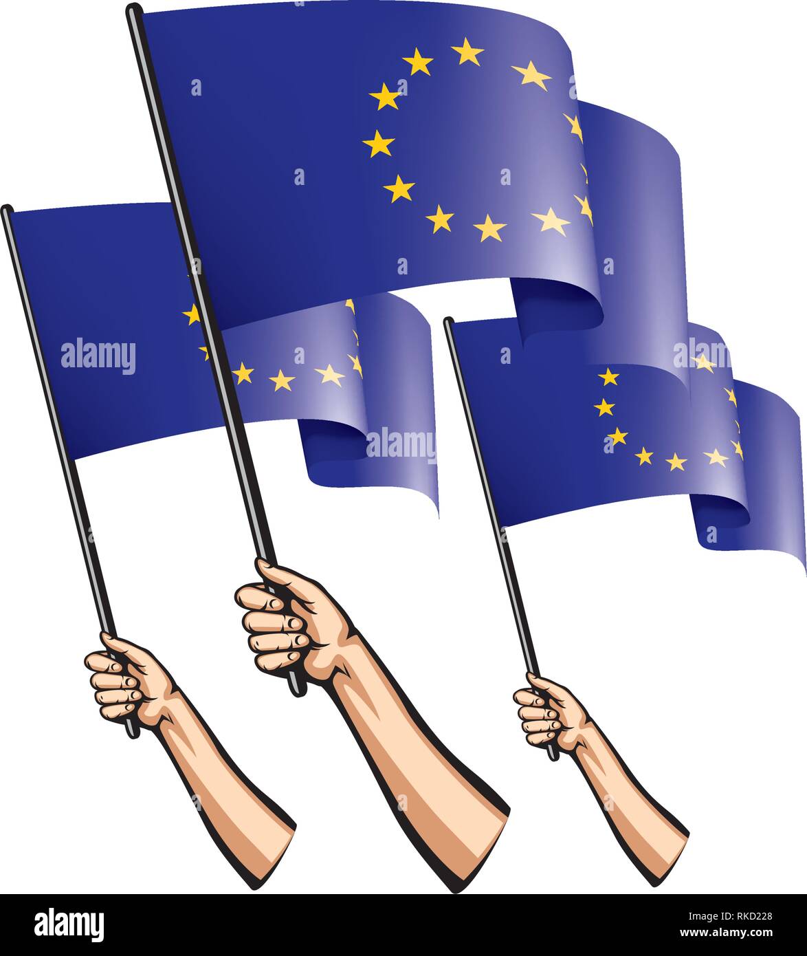 European union flag and hand on white background. Vector illustration ...