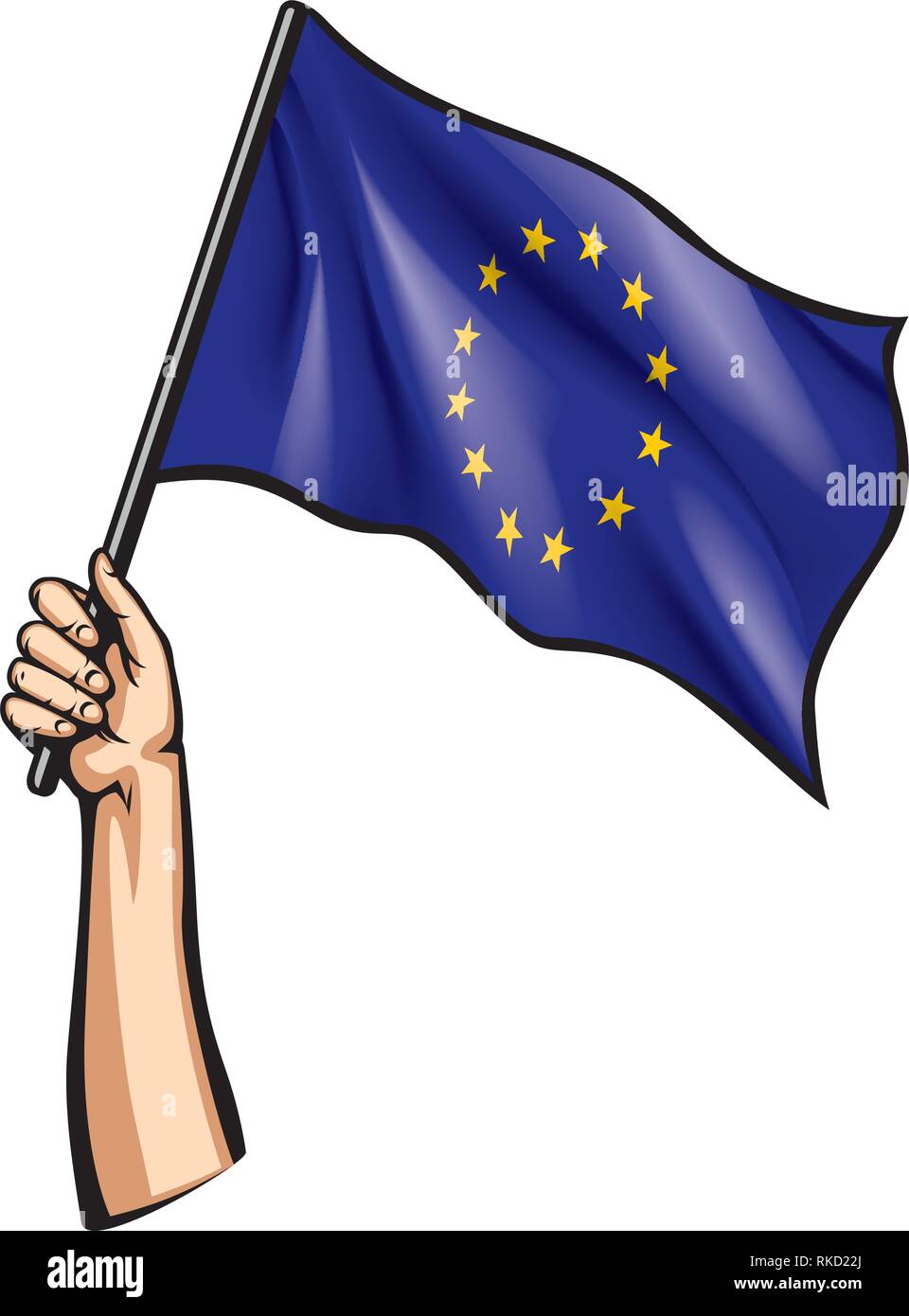 European union flag and hand on white background. Vector illustration ...