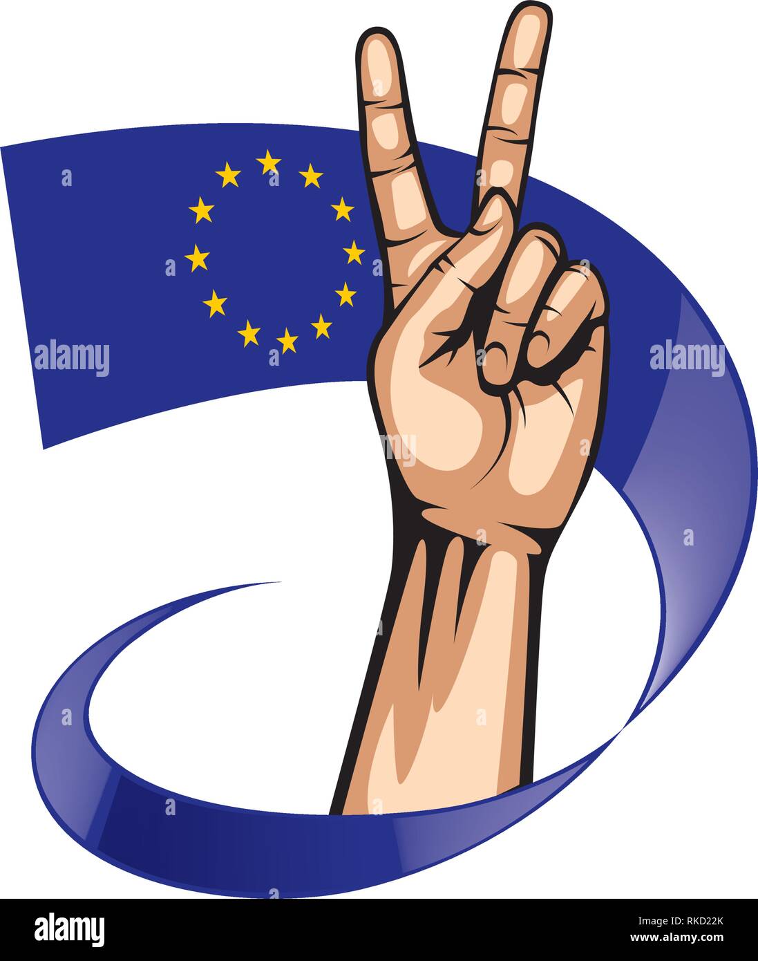 European union flag and hand on white background. Vector illustration ...