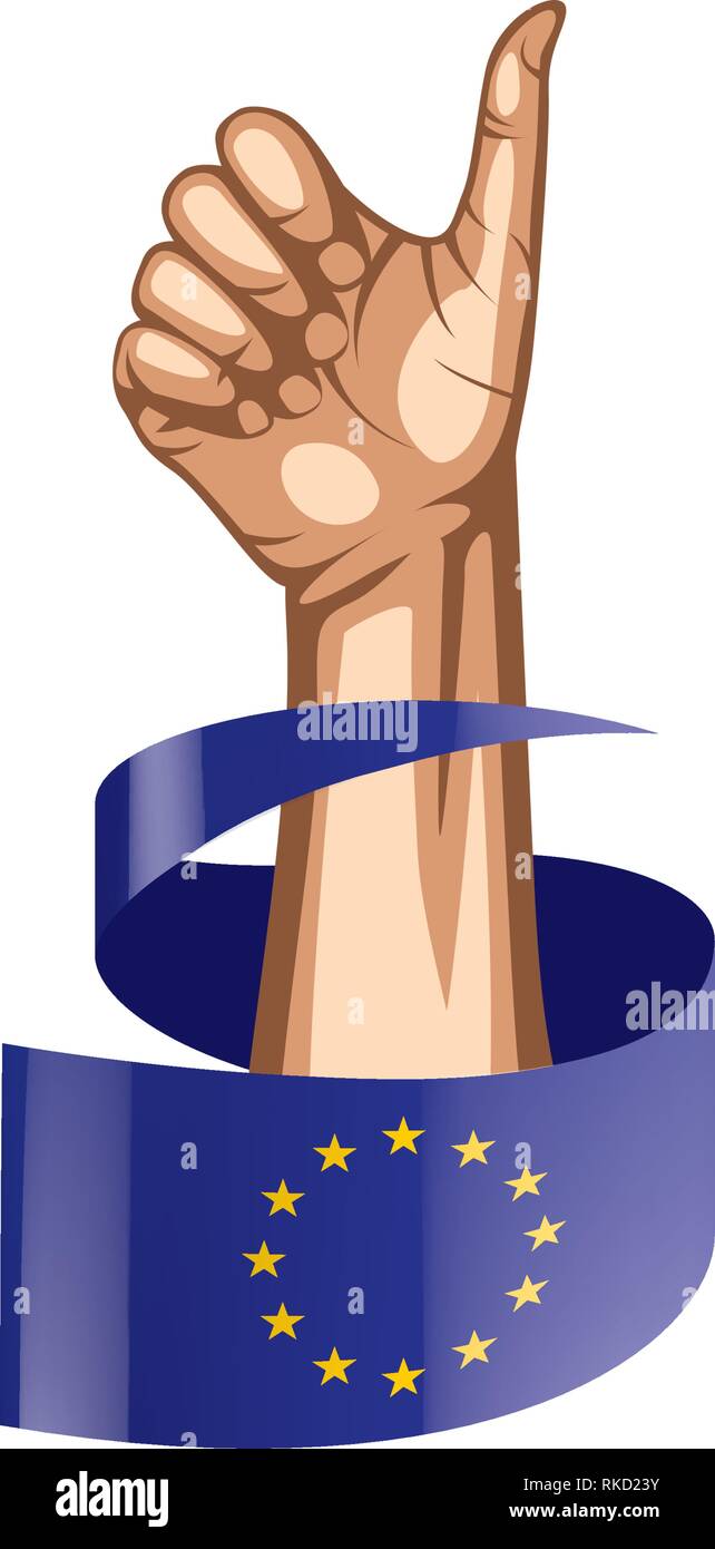 European union flag and hand on white background. Vector illustration ...