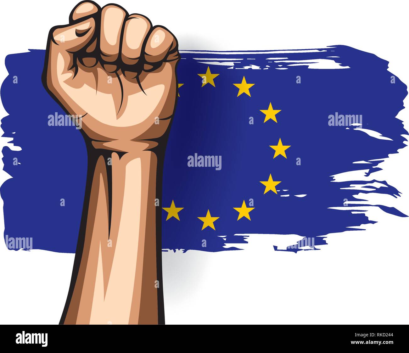 European union flag and hand on white background. Vector illustration ...