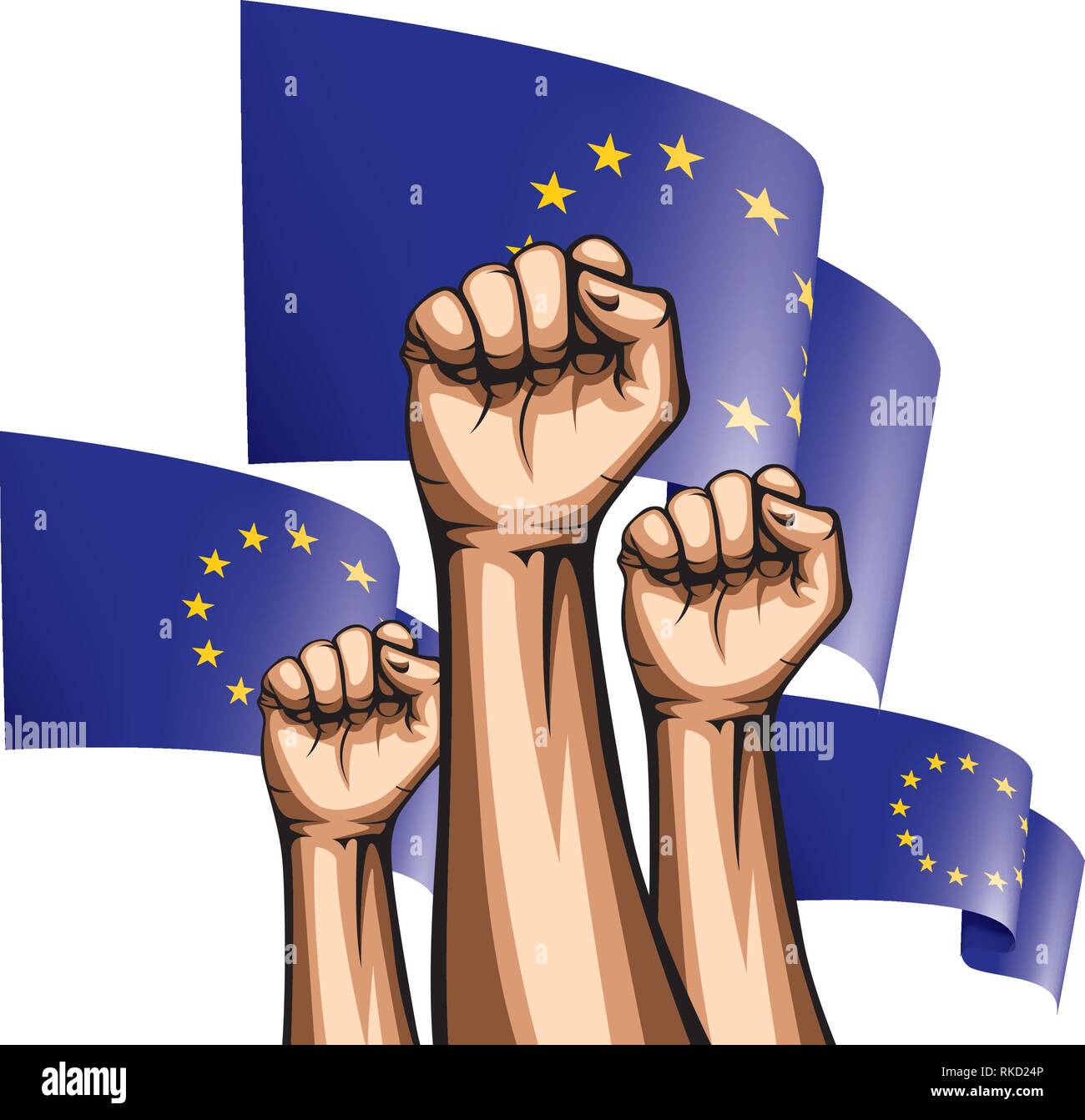 European union flag and hand on white background. Vector illustration ...