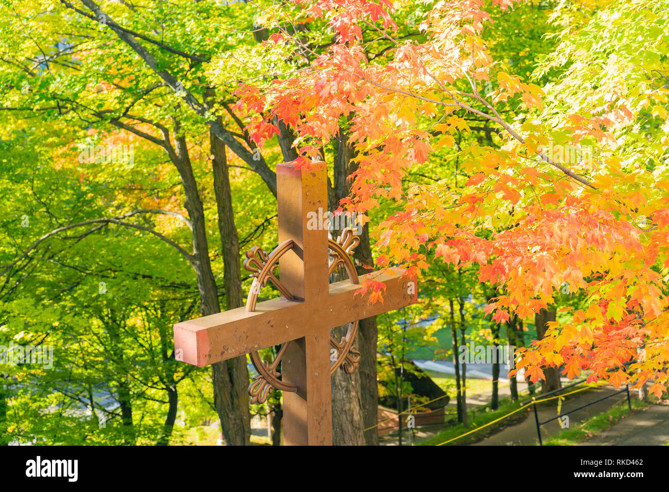 Morning view of a pathway full of religion related stories at Quebec ...