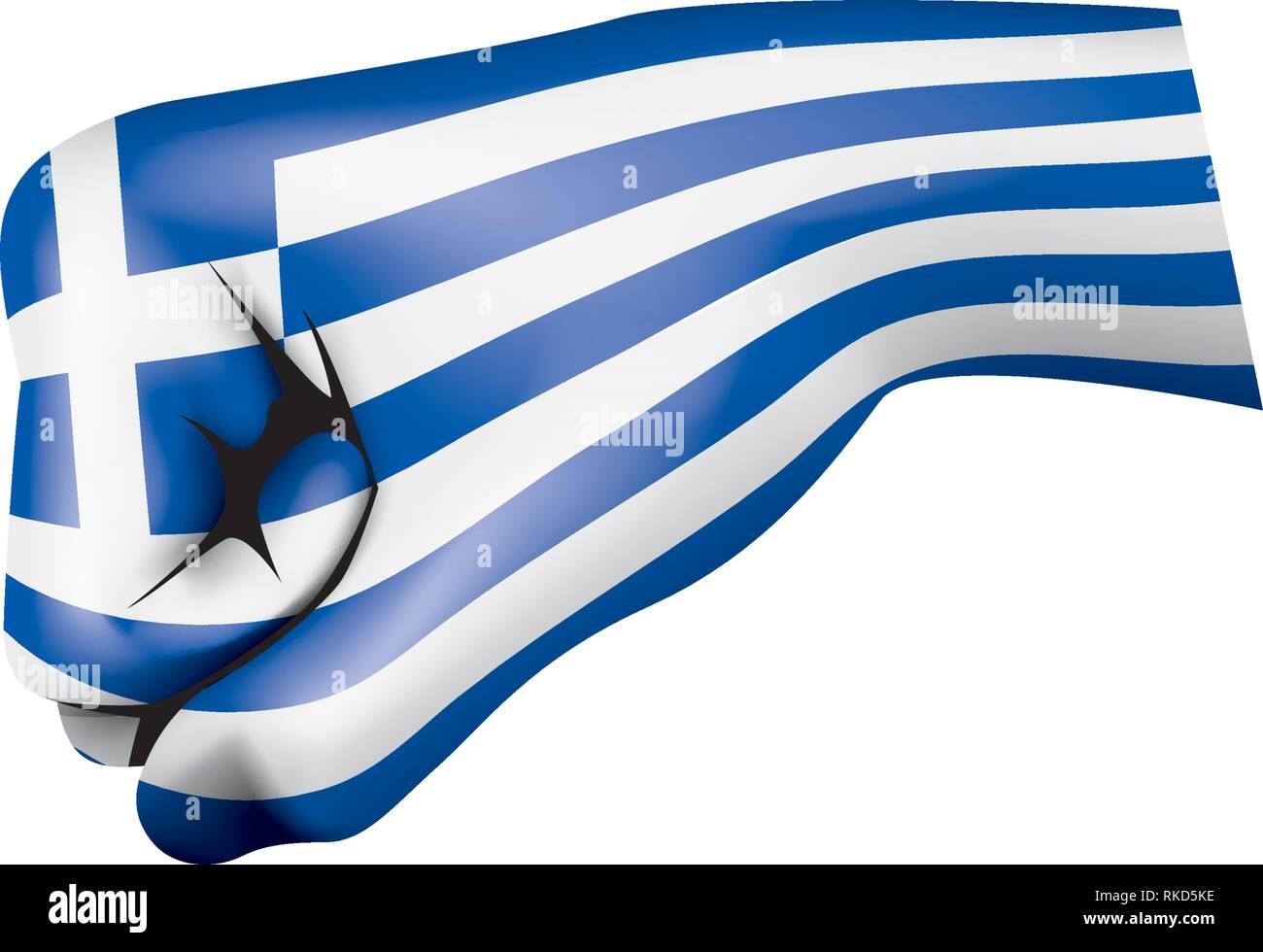 Greece flag and hand on white background. Vector illustration Stock ...