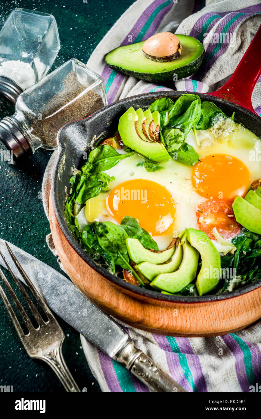 Green vegetable shakshuka. Middle eastern traditional dish shakshouka ...