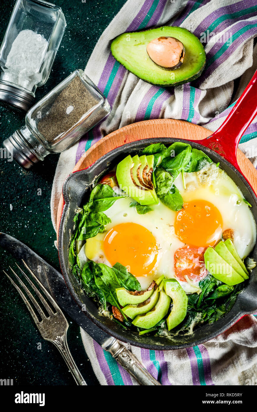 Green vegetable shakshuka. Middle eastern traditional dish shakshouka ...