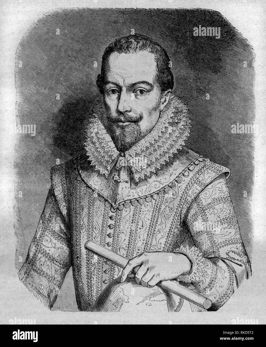 English explorer black and white engraving portrait vertical ...