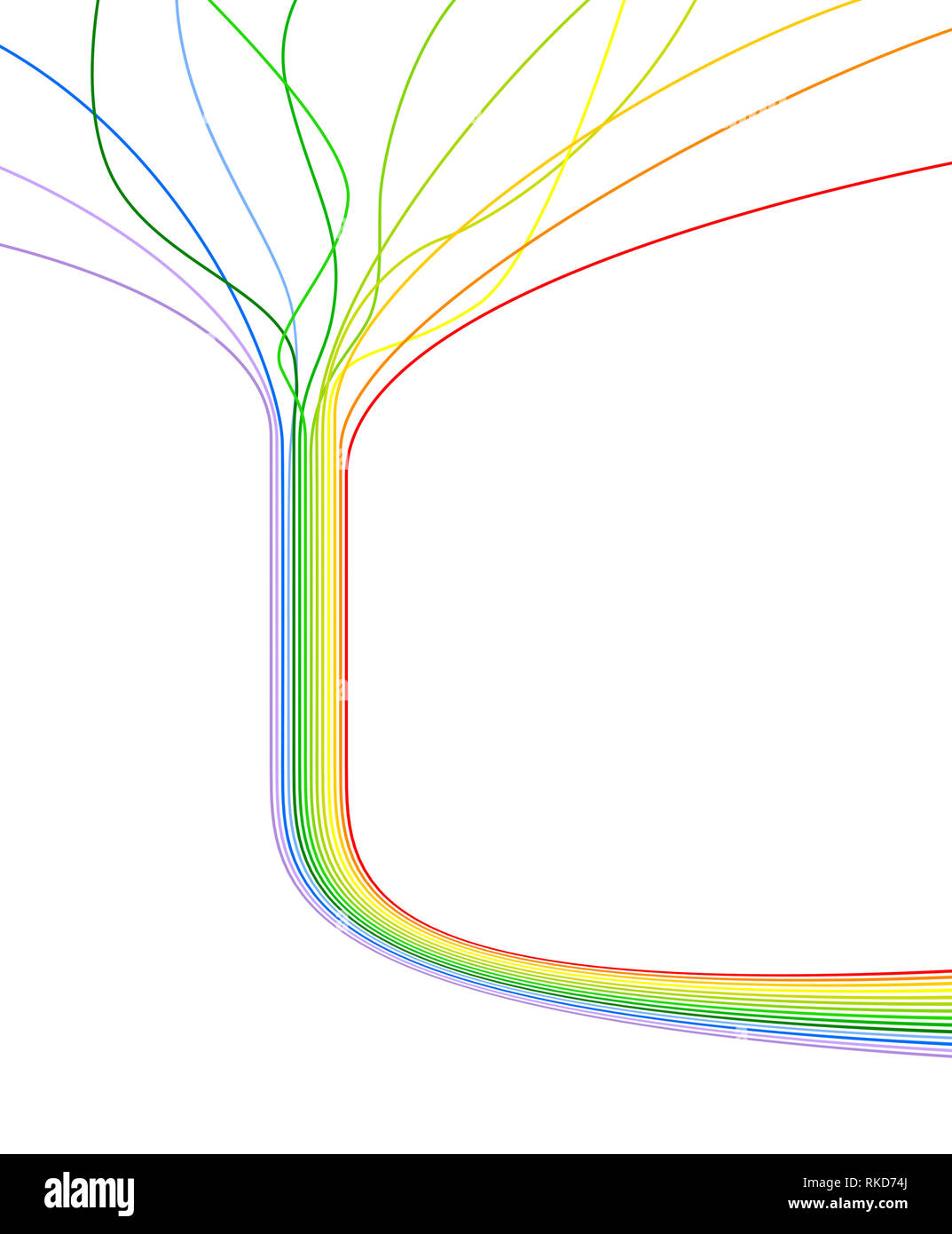 Shape of tree made of simple rainbow colored lines on white background ...