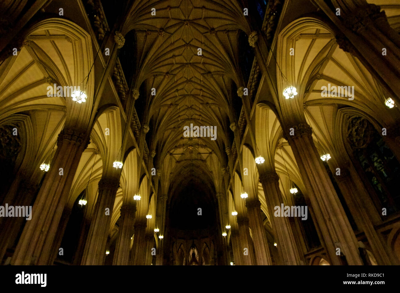 The vaulted ceiling of St. Patrick's Cathedral, a Catholic church, on ...