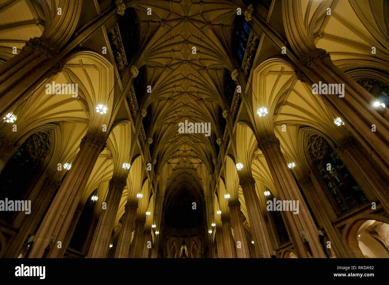 The vaulted ceiling of St. Patrick's Cathedral, a Catholic church, on ...