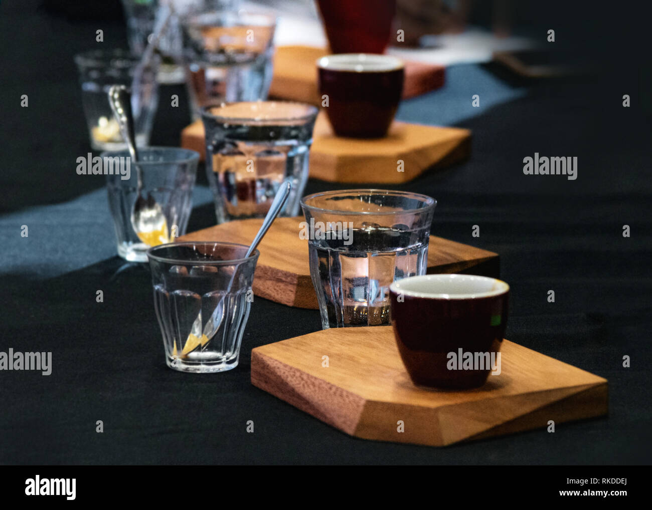 Tasting Coffee, Coffee tasting glasses in a coffee shop Stock Photo - Alamy