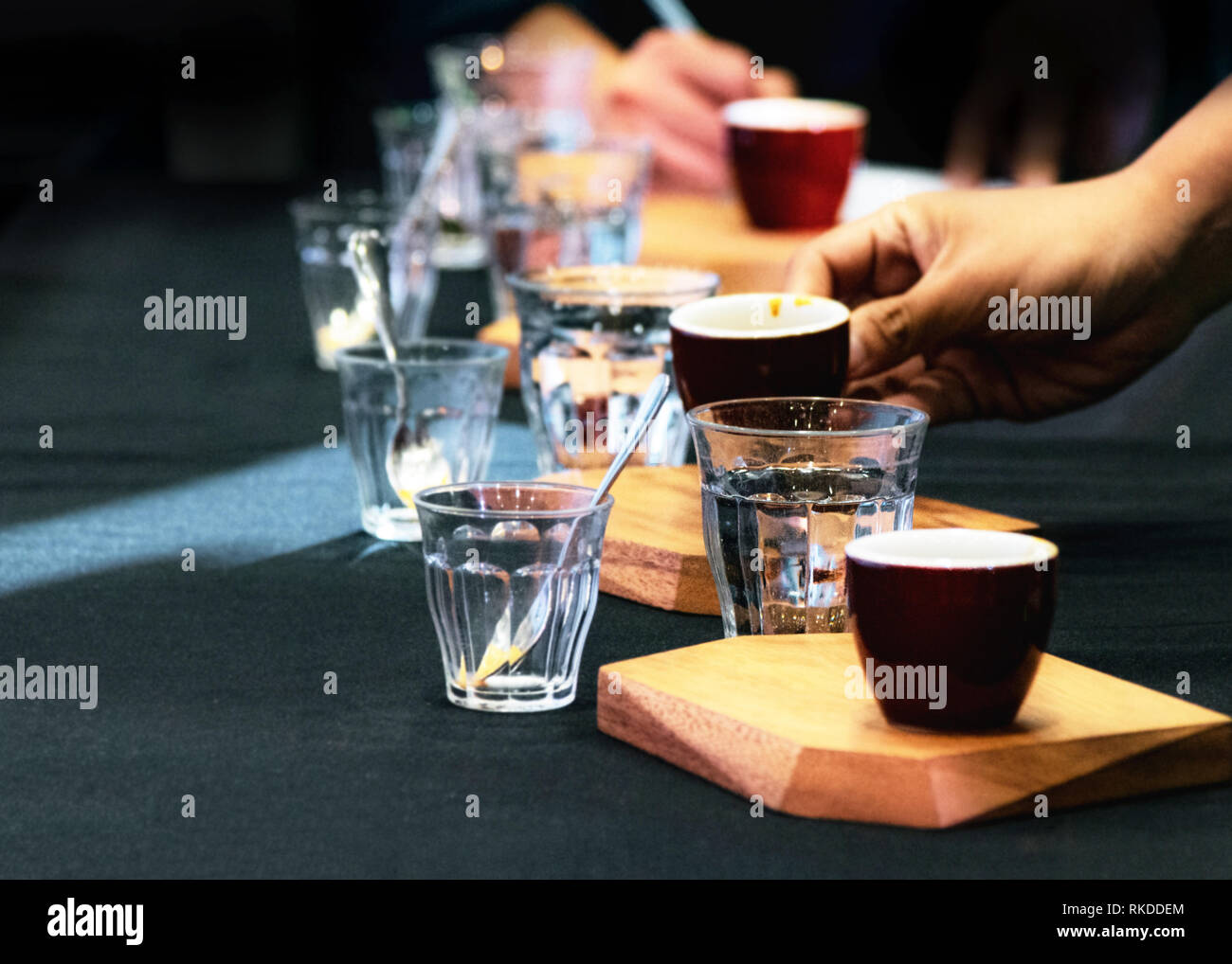 Tasting Coffee, Coffee tasting glasses in a coffee shop Stock Photo - Alamy