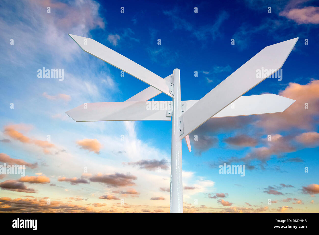 Blank metal white signage, empty guidepost, sign isolated on neutral ...