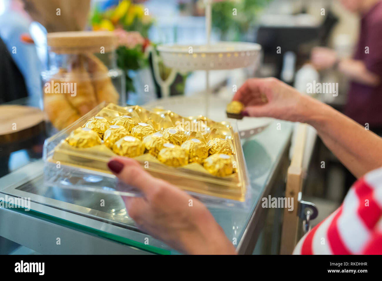 Young woman birthday cake restaurant hi-res stock photography and ...