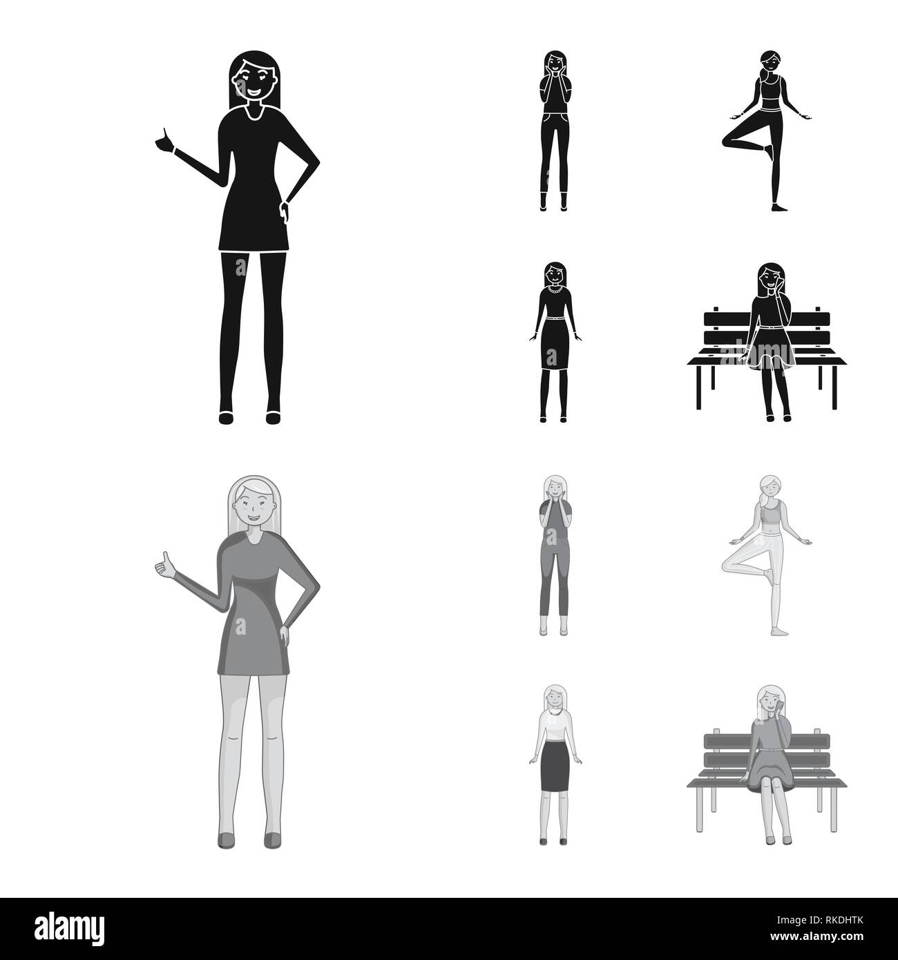 Vector illustration of posture and mood logo. Set of posture and female ...