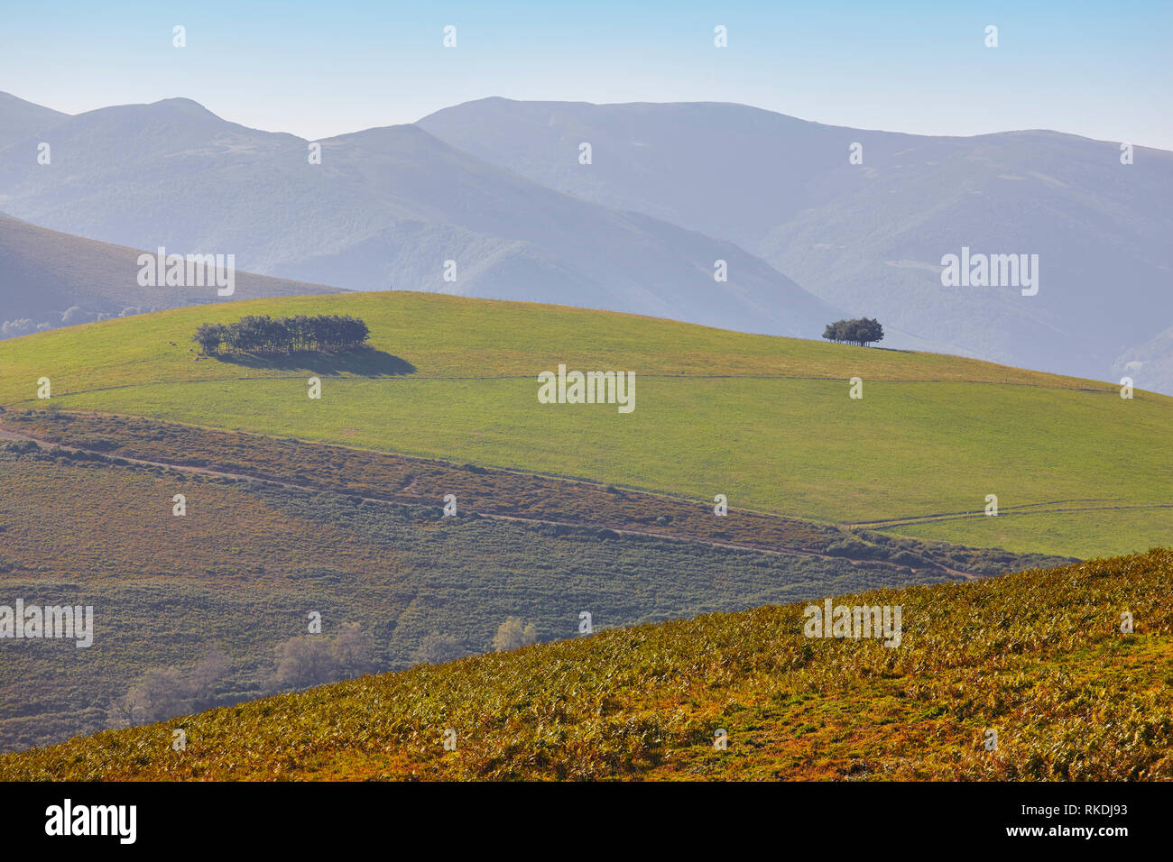 Meadows and mountain landscape in Asturias. Nature tourism in Spain ...