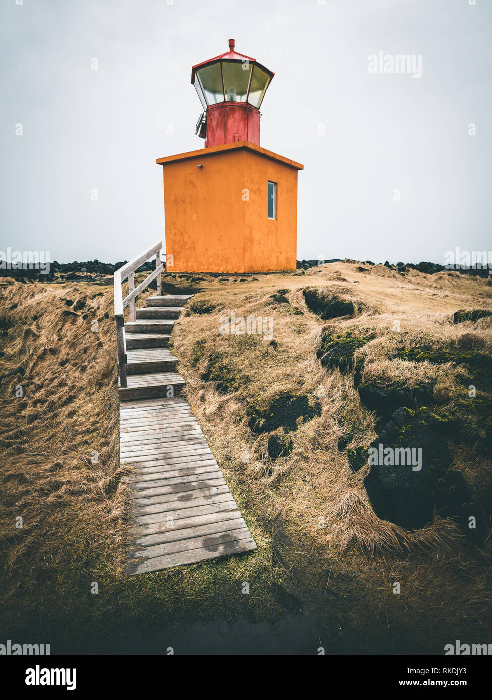 Orange Lighthouse Svortuloft Skalasnagi tower in Snaefellsnes Peninsula ...