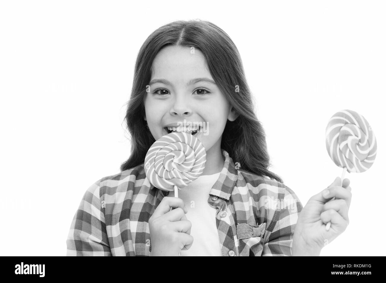 Impressing fact sugar nutrition. Girl child smiling holds lollipop ...