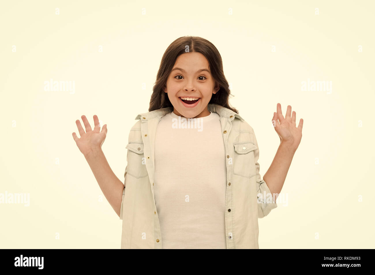 What a surprise. Child surprised smile isolated white background. Kid ...