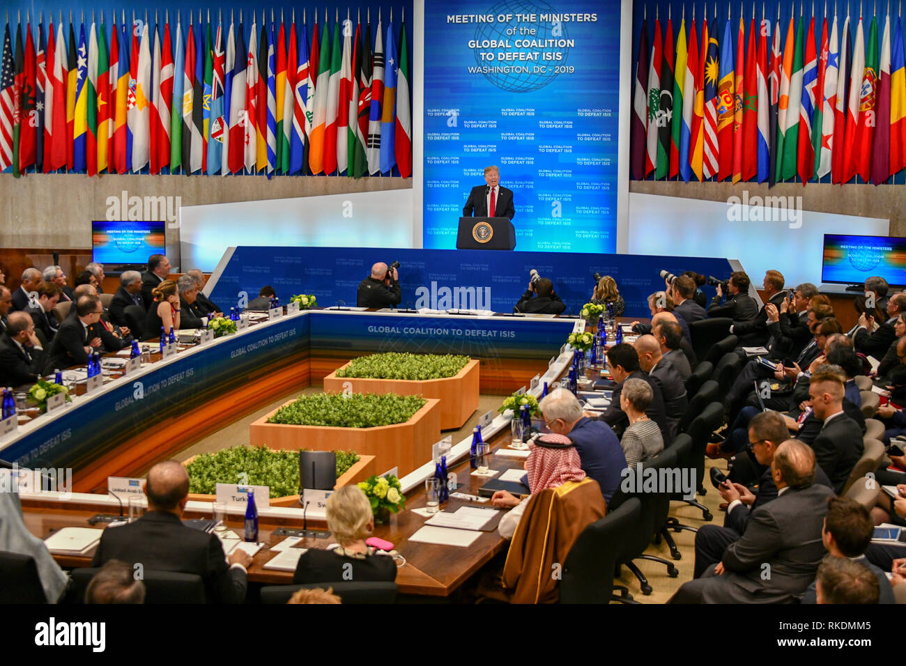 U.S. President Donald Trump delivers remarks during the Meeting of the ...